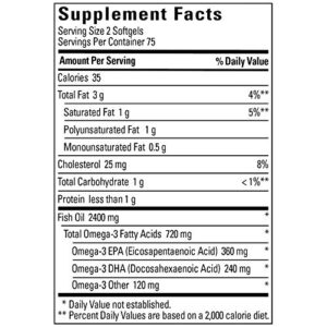 Nature Made Fish Oil 1200 mg Softgels, Fish Oil Supplements, Omega 3 Fish Oil for Healthy Heart Support, Omega 3 Supplement with 150 Softgels, 75 Day Supply