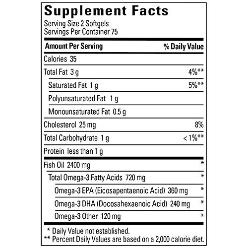 Nature Made Fish Oil 1200 mg Softgels, Fish Oil Supplements, Omega 3 Fish Oil for Healthy Heart Support, Omega 3 Supplement with 150 Softgels, 75 Day Supply