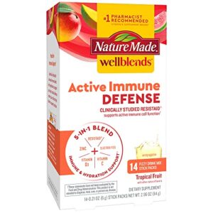 nature made wellblends active immune defense fizzy drink mix, resistaid, vitamin c, vitamin d, zinc, and electrolytes powder, 14 stick packs