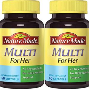 Nature Made Multi for Her, 23 Essential Vitamins & Minerals 60 Softgels (Pack of 2)