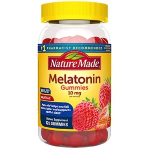 nature made melatonin 10mg per serving, maximum strength 100% drug free sleep aid for adults, 120 gummies, 60 day supply