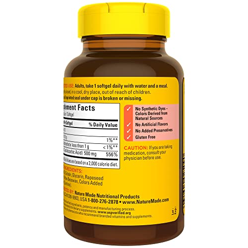 Nature Made Vitamin C 500 mg, Dietary Supplement for Immune Support, 60 Softgels, 60 Day Supply