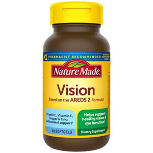 nature made vision with areds 2 formula, eye vitamins with lutein & zeaxanthin, vitamin c/ e, zinc, and copper, helps support healthy vision and eye function, 60 softgels