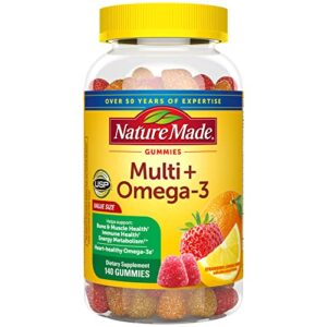 nature made multivitamin + omega-3, dietary supplement for daily nutritional support, 140 gummy vitamins and minerals, 70 day supply