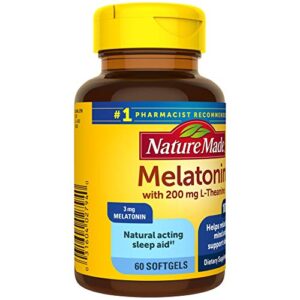 Nature Made Melatonin 3 mg with L-Theanine 200 mg, Dietary Supplement for Restful Sleep, Softgel, 60 Count (Pack of 1) - Packaging May Vary