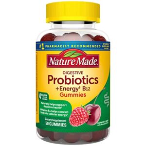 nature made digestive probiotics and energy b12 gummies, dietary supplement for digestive health support, 50 probiotic gummies, 25 day supply