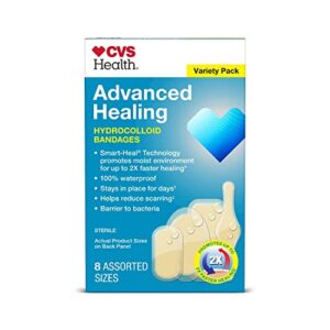 CVS Health Advanced Healing Hydrocolloid Bandages, Variety Pack, 8 Assorted Sizes