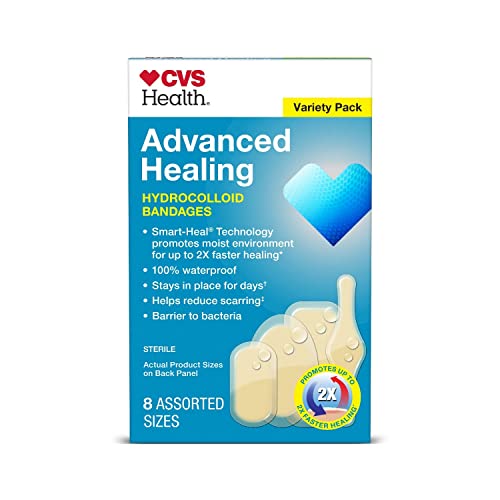 CVS Health Advanced Healing Hydrocolloid Bandages, Variety Pack, 8 Assorted Sizes