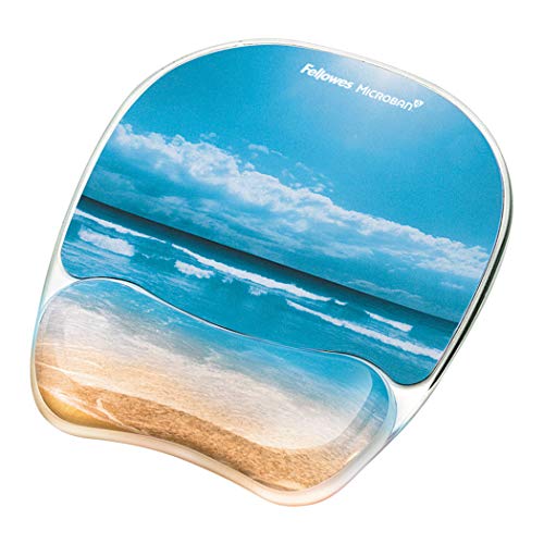 Fellowes Photo Gel Mouse Pad and Wrist Rest with Microban Protection, Sandy Beach (9179301), Blue, 9.25" x 7.88"