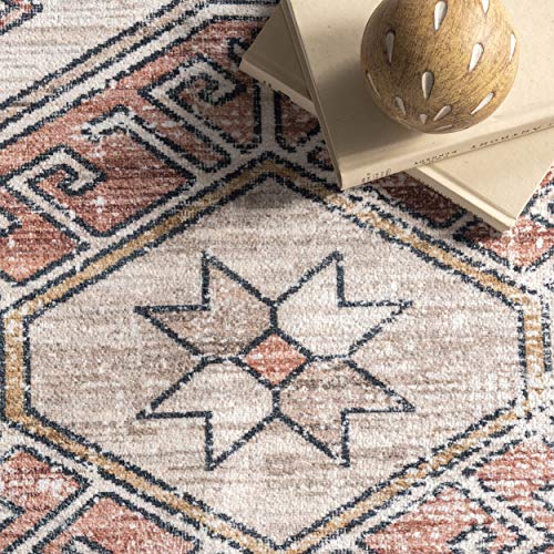 nuLOOM Mae Tribal Motif Machine Washable Area Rug, 5' x 8', Peach