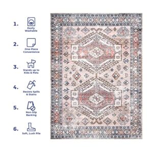 nuLOOM Mae Tribal Motif Machine Washable Area Rug, 5' x 8', Peach