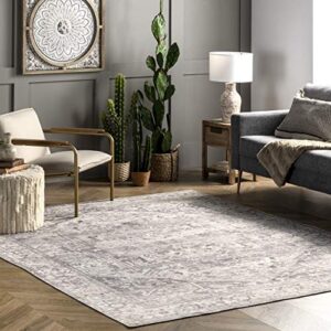 nuloom brielle machine washable vintage medallion area rug, 8′ x 10′, grey