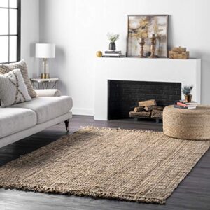 nuloom daniela farmhouse chunky jute area rug, 5′ x 7′ 6″, natural