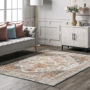 nuloom justine vintage medallion area rug, 6′ 7″ x 9′, beige