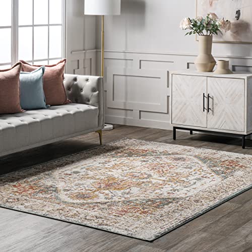 nuLOOM Justine Vintage Medallion Area Rug, 6' 7" x 9', Beige