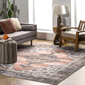 nuloom gracie distressed medallion machine washable area rug, 8′ x 10′, peach