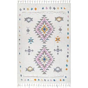 nuLOOM Lila Tribal Moroccan Shag Area Rug, 9' x 12', White