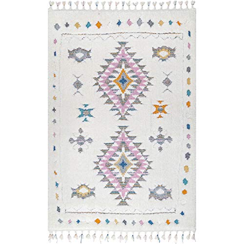 nuLOOM Lila Tribal Moroccan Shag Area Rug, 9' x 12', White