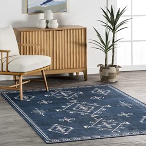 nuloom evalyn machine washable southwestern motif area rug, 5′ x 8′, navy