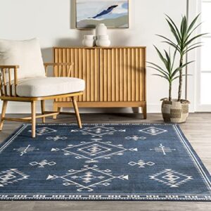 nuLOOM Evalyn Machine Washable Southwestern Motif Area Rug, 5' x 8', Navy