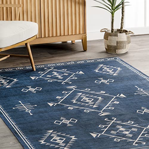 nuLOOM Evalyn Machine Washable Southwestern Motif Area Rug, 5' x 8', Navy