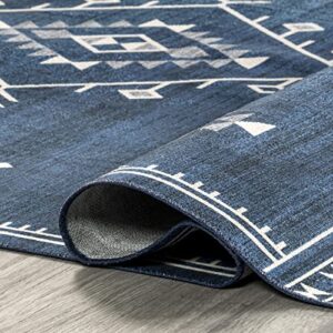 nuLOOM Evalyn Machine Washable Southwestern Motif Area Rug, 5' x 8', Navy