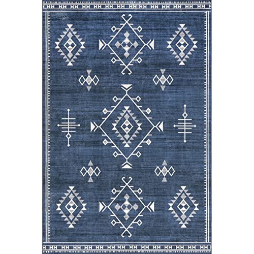 nuLOOM Evalyn Machine Washable Southwestern Motif Area Rug, 5' x 8', Navy