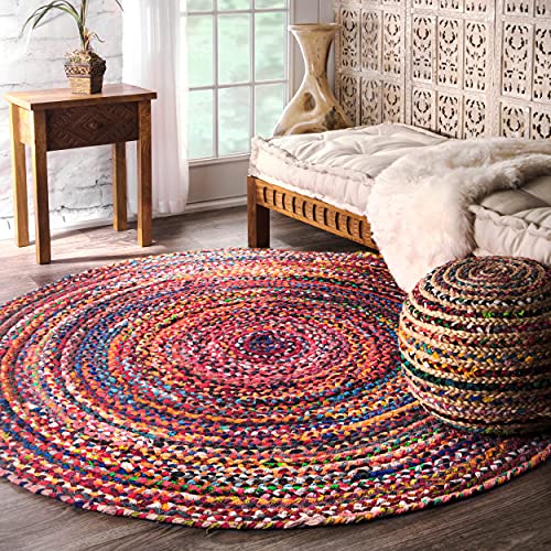 nuLOOM Tammara Bohemian Hand Braided Area Rug, 6' Round, Multi