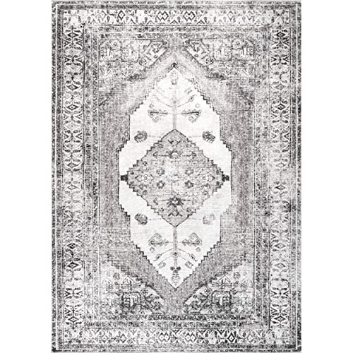 nuLOOM Gladys Machine Washable Vintage Medallion Accent Rug, 2' x 3', Light Grey