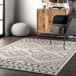 nuloom noa tribal moroccan area rug, 9′ x 12′, grey