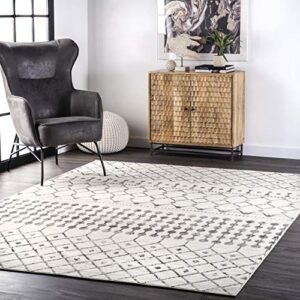 nuloom zola geometric moroccan area rug, 9′ x 12′, grey