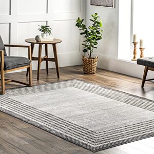 nuloom anya machine washable casual border accent rug, 3′ 3″ x 5′, grey