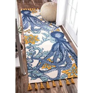 nuLOOM Thomas Paul Printed Flatweave Cotton Giant Octopus Area Rug, 5' x 8', Multi