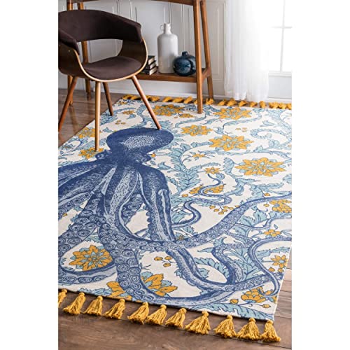 nuLOOM Thomas Paul Printed Flatweave Cotton Giant Octopus Area Rug, 5' x 8', Multi