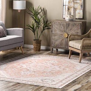 nuloom tracie machine washable floral medallion area rug, 8′ x 10′, peach