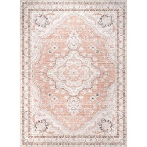 nuLOOM Tracie Machine Washable Floral Medallion Area Rug, 8' x 10', Peach