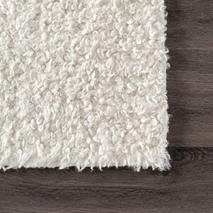 nuLOOM Marlow Machine Washable Soft Shaggy Faux Sheepskin Area Rug, 6' x 9', White