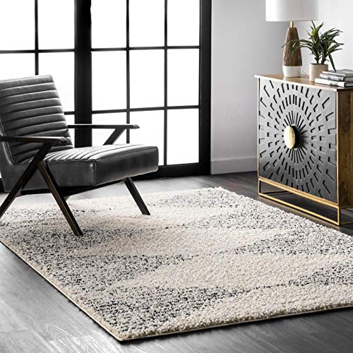 nuLOOM Scarlette Abstract Diamonds Shag Area Rug, 10' 2" x 14', Off-white