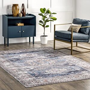 nuloom drina machine washable distressed area rug blue 6′ x 9′