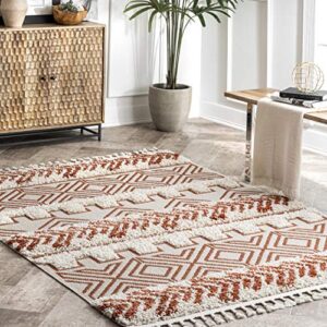 nuloom zuri shaggy banded tribal area rug, 8′ x 10′, rust