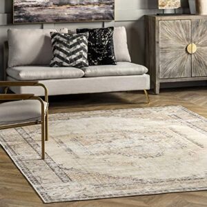 nuloom glenda machine washable faded medallion area rug, 5′ x 8′, light grey