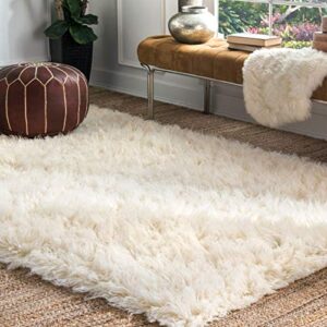 nuloom elena greek flokati shag area rug, 5′ x 7′, natural