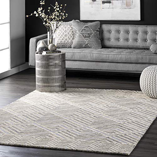 nuLOOM Taytum Handmade Wool Diamond Trellis Area Rug, 6' x 9', Grey