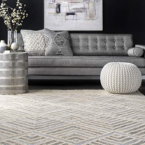 nuLOOM Taytum Handmade Wool Diamond Trellis Area Rug, 6' x 9', Grey