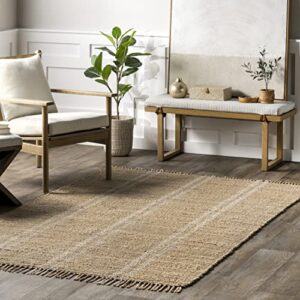 nuloom vicky striped jute blend tasseled area rug, 5′ x 8′, natural