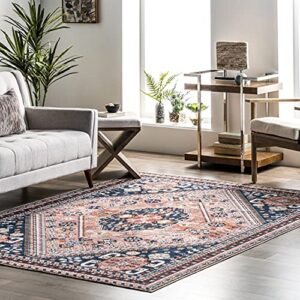 nuloom nevaeh machine washable bohemian medallion area rug, 9′ x 12′, blue