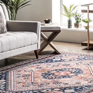 nuLOOM Nevaeh Machine Washable Bohemian Medallion Area Rug, 9' x 12', Blue