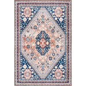 nuLOOM Nevaeh Machine Washable Bohemian Medallion Area Rug, 9' x 12', Blue