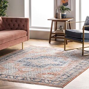 nuloom westlyn faded medallion area rug, 5′ 3″ x 7′ 3″, rust