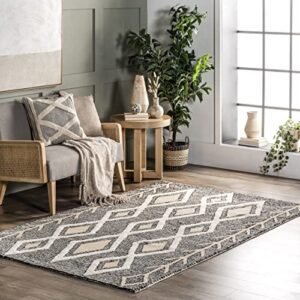 nuloom calle moroccan arrows wool area rug, 8′ x 10′, grey